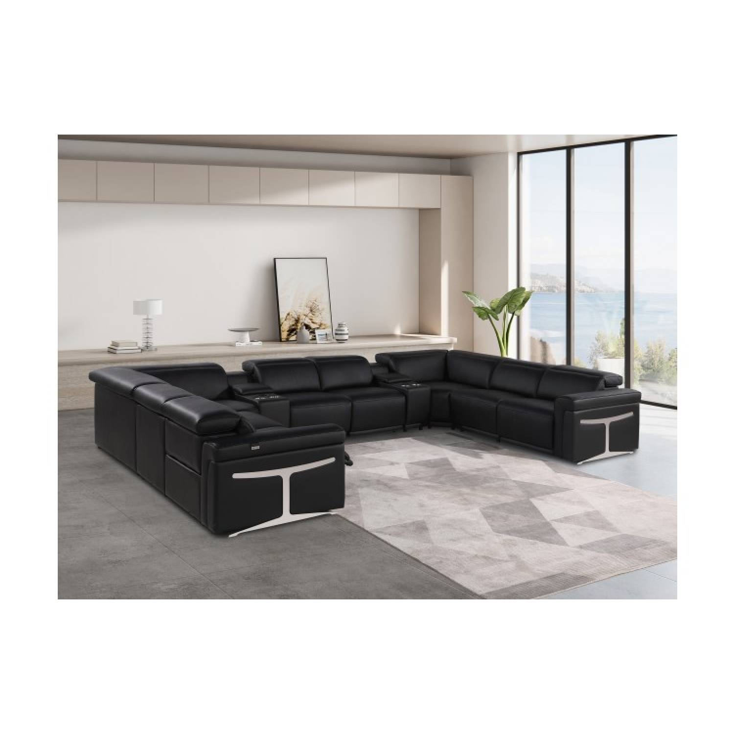 1126 Black 10 Piece 4 Power Reclining Italian Leather Sectional Sofa