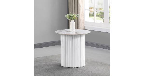 708337 Rowena Round Sintered Stone End Table White Faux Marble