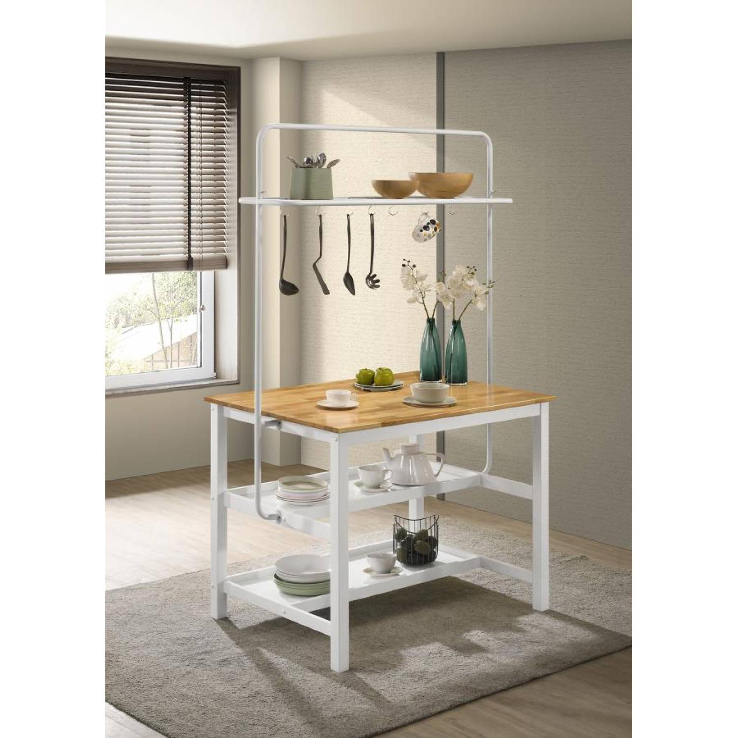 122246 Hollis Kitchen Island Counter Height Table With Pot Rack Brown ...