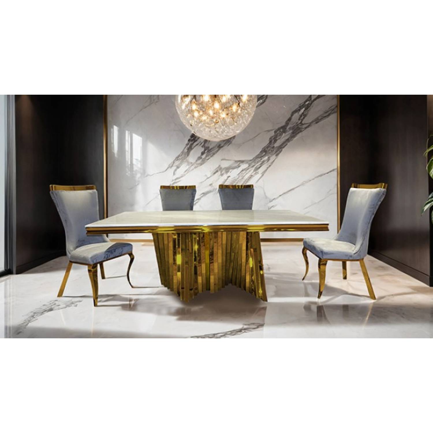 FM33001GD-T-TABLE-5PC1 5PC SETS Basilicata Dining Table + 4 Gold Chairs