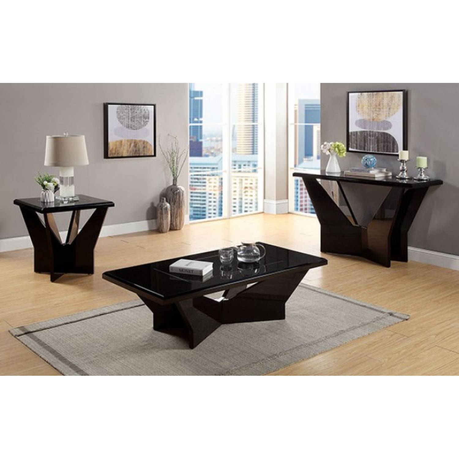 CM4183BK 3PK 3PC SETS DUBENDORF Coffee Table Sofa Table End Table