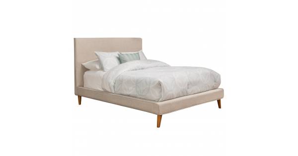 1096 Alpine Furniture 1096Q Britney Queen Upholstered Platform Bed Light Gray Linen on Acorn Legs