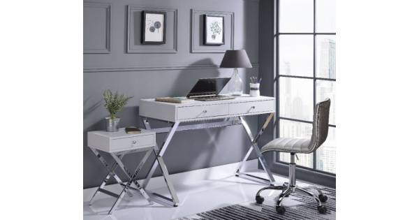 Coleen Desk in White Chrome Acme Furniture 92610