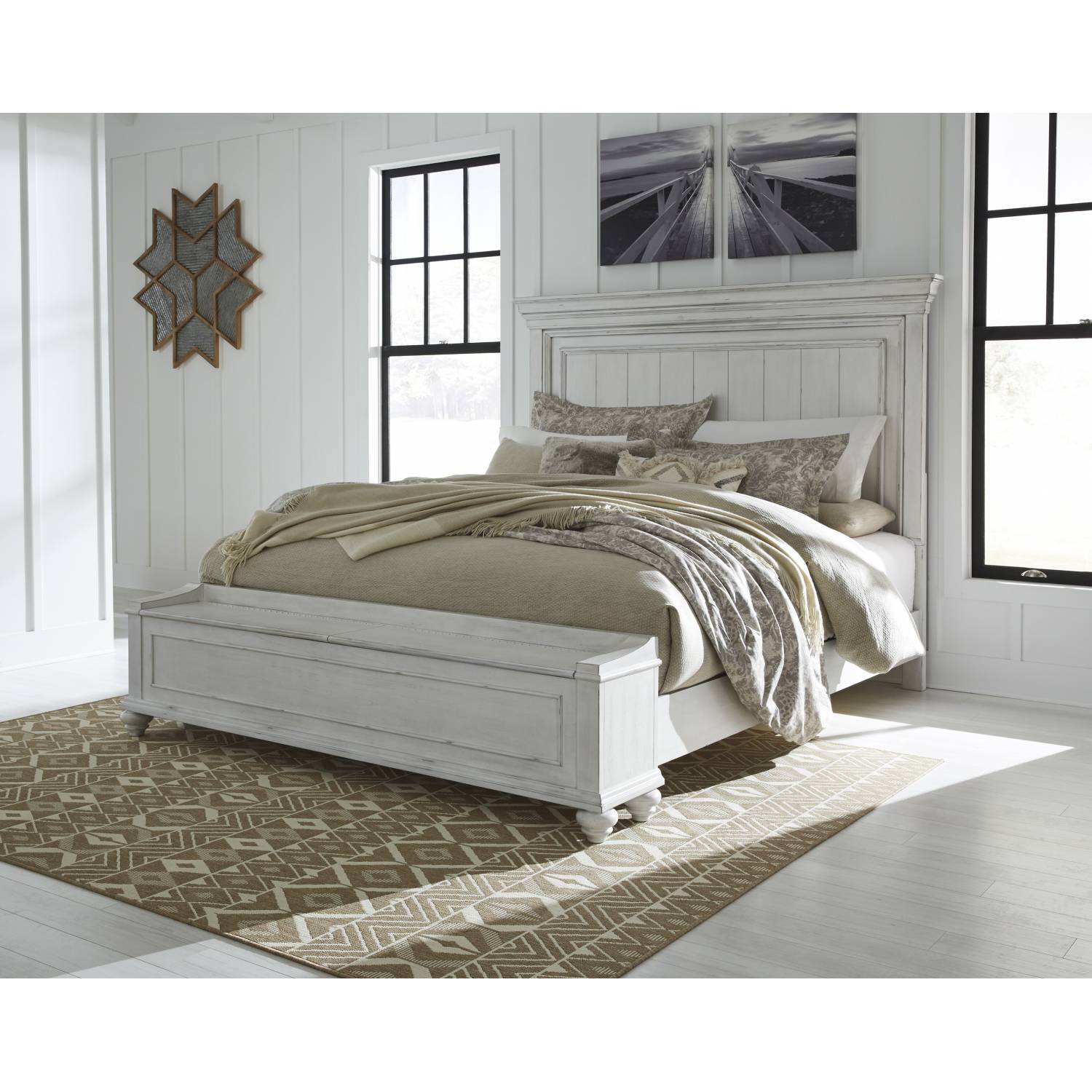 Kanwyn whitewash queen panel storage bed store